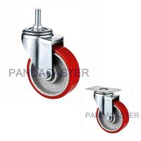 China Red Polyurethane Tread Wheels Iron Core Wheel Threaded Rod 4 Inch Swivel Casters for sale