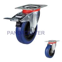 China Durable 5 Inch Rubber Casters Top Plate Swivel Industrial Style Casters With Total Brake for sale