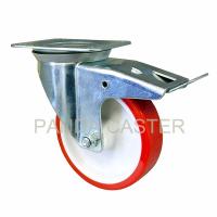 China 660Lbs 300 Kg Industrial Caster Wheels Euro Style Red Polyurethane Wheel for sale