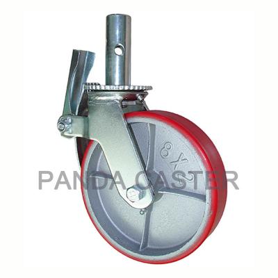 China 8 Inch Scaffold Castor Wheels Polyurethane Tread Iron Core With Insert Rod for sale