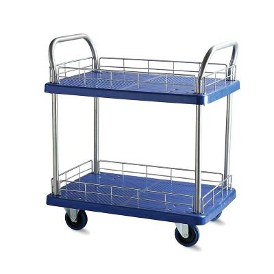 China Double Deck Floor Hand Platform Truck 300KG 660Lbs Plastic Platform Cart for sale