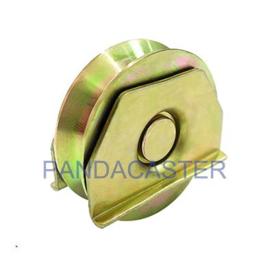 China 4 Inch Steel V Groove Track Rollers 98mm Sliding Gate Roller Wheels With Fixing Clip for sale