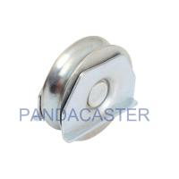 China 4 Inch Steel V Groove Track Rollers 98mm Sliding Gate Roller Wheels With Fixing Clip for sale