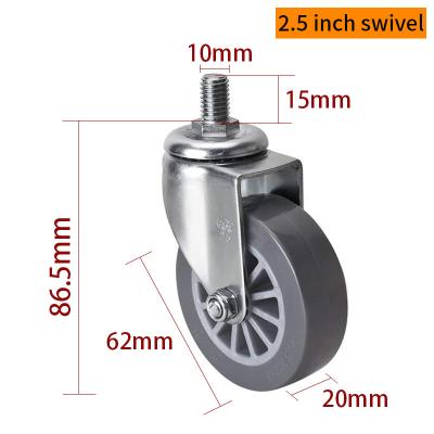 China 62mm 2.5 Inch Mini Caster Wheels 35kg  Threaded TPU Casters for sale