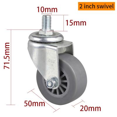 China 30kg Threaded TPE Mini Caster Wheels 50mm 2 Swivel Casters for sale