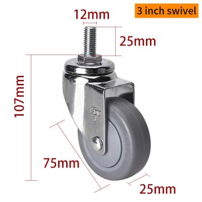 China Chrome Coating Light Duty Casters 3 Inch 70kg Threaded TPE Caster for sale