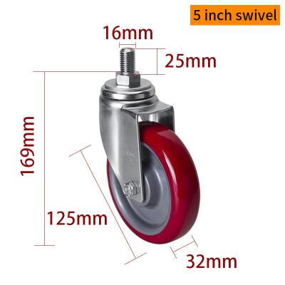 China EDL Medium Duty 5inch 150kg Red TPU Threaded Caster by Swivel and Brake type 505S-86 for sale