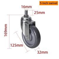China EDL Medium Duty 5inch 150kg Threaded TPU Caster by Swivel and Brake type 505S-76 for sale