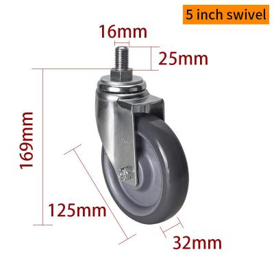 China EDL Medium Duty 5inch 150kg Threaded TPU Caster by Swivel and Brake type 505S-76 for sale