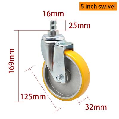 China EDL Medium Duty 5inch 150kg Yellow TPU Threaded Caster by Swivel and Brake type 505S-86A for sale
