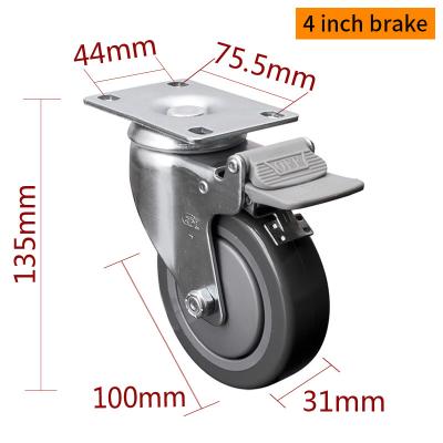 China EDL Medium Duty Zinc Coating 4inch 130kg Plate TPU Caster by Rigid, Swivel and Brake type 5714P-77 for sale