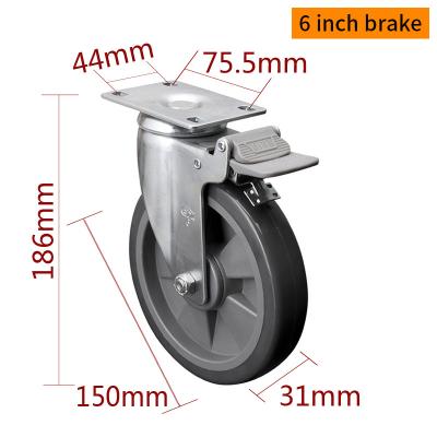 China EDL Medium Duty Zinc Coating 6inch 130kg Plate TPU Caster by Rigid, Swivel and Brake type 5716P-77 for sale