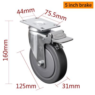 China EDL Medium Duty Zinc Coating 5inch 110kg Plate TPE Caster by Rigid, Swivel and Brake type 5715P-57 for sale