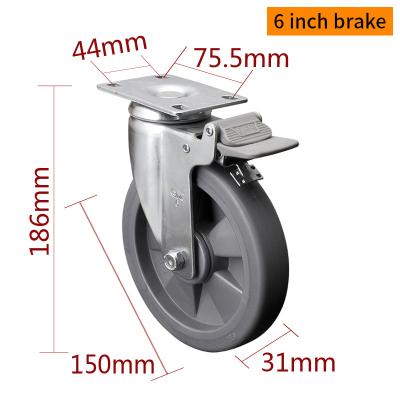 China EDL Medium Duty Zinc Coating 6inch 110kg Plate TPE Caster by Rigid, Swivel and Brake type 5716P-57 for sale