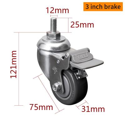 China EDL Medium Duty Zinc Coating 3inch 130kg Threaded TPU Caster by Swivel and Brake type 5713S-77 for sale