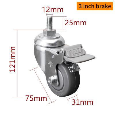 China 3 Inch Caster Replacement Wheels 75mm Threaded Medium Duty Castors for sale