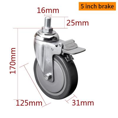 China Zinc Coating 5 Inch Industrial Caster Wheels 130kg Load Threaded TPU Caster for sale