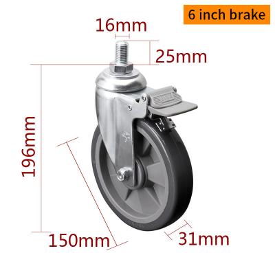 China 150mm Industrial Caster Wheels 6 Inch 130kg Threaded TPU Caster for sale