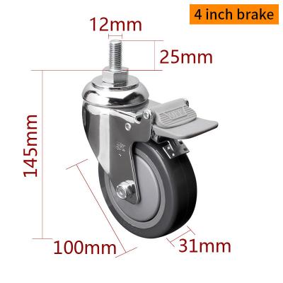 China Industrial Castor Wheel 4 Inch 130kg Chrome Coating Threaded Swivel Casters for sale