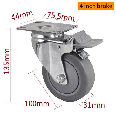China 4 Inch Industrial Caster Wheels Chrome Coating By Rigid Swivel And Brake for sale