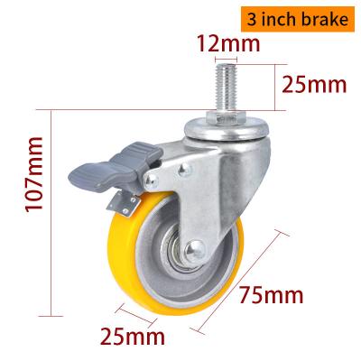 China Aluminum Core 75mm Swivel Castors Light Duty 3 Inch Casters With Brake for sale