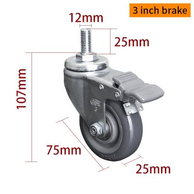 China 3 Inch Swivel Caster Wheels , 75mm Castors With Brakes 363S-76 for sale