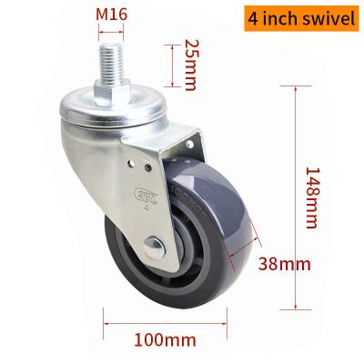 China EDL Medium Duty TPU Caster 4inch 250kg Threaded by Swivel and Brake type for sale