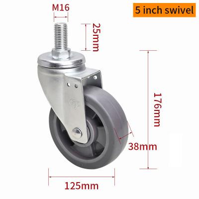 China EDL Medium Duty TPE Caster 5inch 200kg Threaded by Swivel and Brake type 665S-56 for sale