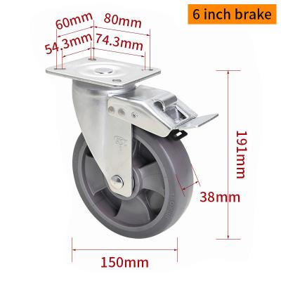 China EDL‌ Medium Duty 6inch Caster TPE Plate by Rigid , Swivel and Brake Type 200kg 666P-56 for sale