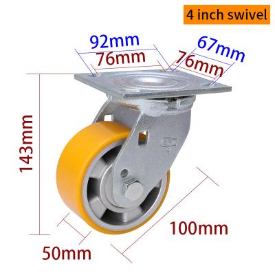 China Aluminum 4 Caster Wheels Heavy Duty Castors Zinc Coating 100mm for sale