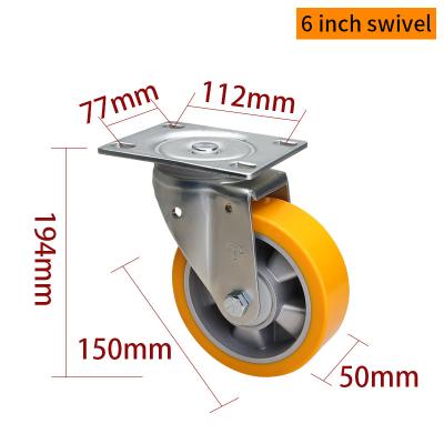 China 6 Inch Caster Wheels Heavy Duty 550kg Load Caster Wheel Mounting Plate for sale
