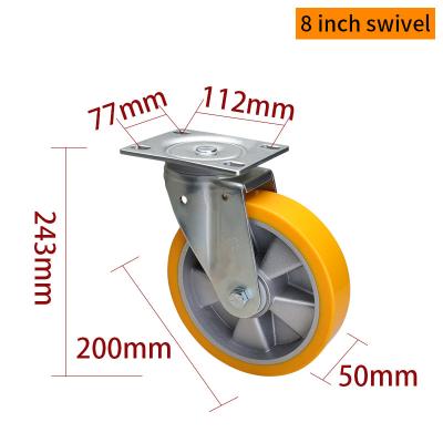 China 8 Inch Heavy Duty Aluminium Castor Wheels 600kg Load Plate Mount Ridgid Caster Wheels for sale