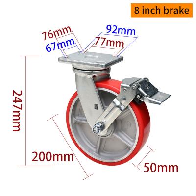 China 8 Inch Heavy Duty Caster Wheels 200mm 800kg Load Aluminum Core for sale