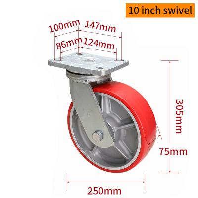 China EDL 10 Inch Extra Heavy Duty TPU Caster Plate 1500kg Load Rigid Swivel Brake Type 9310-86A for sale