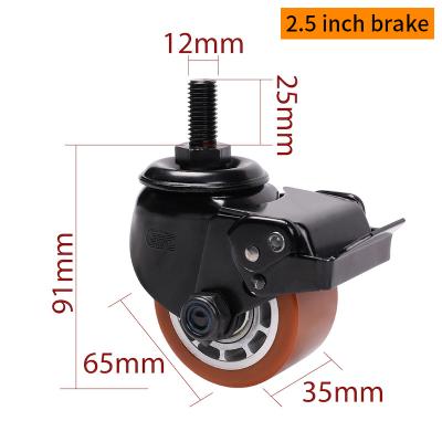 China EDL TPU Equipment Casters  2.5 Inch Threaded Casters  300Kg Road With Brake M4125S-86A for sale