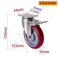 China EDL 5Inch Stainless Steel Medium Duty Caster With Red TPU Wheel Loading 150Kg S545P-85 for sale