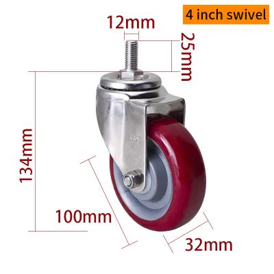 China EDL 4Inch Stainless Steel Threaded Caster Loading 150Kg With TPU Wheel S544S-85 for sale