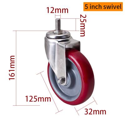 China EDL 5Inch Stainless Steel Threaded Caster Loading 150Kg With TPU Wheel S545S-85 for sale