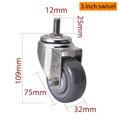 China EDL 3Inch Stainless Steel Caster Loading 150Kg with TPU Wheel  Threaded Swivel/Brake S543S-75 for sale