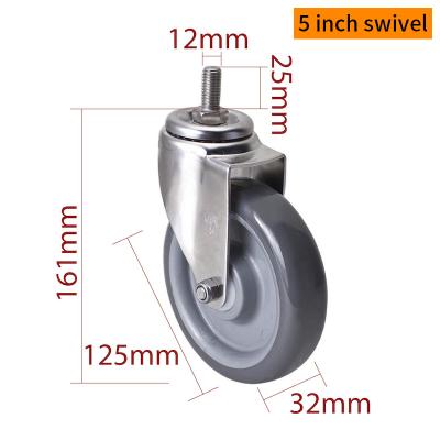 China EDL 5Inch Stainless Steel Caster Loading 150Kg with TPU Wheel  Threaded Swivel/Brake S545S-75 for sale