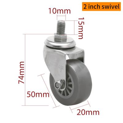 China EDL Stainless Steel Mini 2'' Threaded Smooth TPU Casters S262S-73 Load 35kg for sale