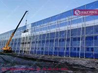 China 12m high Steel Wind Break Fence System | 1.5mm corrugated Perforated Metal Sheet | Blue Color | 910X3000mm - Hesly Fence for sale