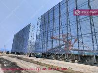 China 12m high Steel Wind Break Fence System | 1.5mm corrugated Perforated Metal Sheet | Blue Color | 910X3000mm - Hesly Fence for sale