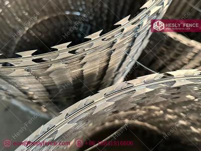 China OD1100mm Concertina Razor Wire Coil, BTO-16, 16mm razor, hot dipped galvanized, HeslyFence China Factory sales for sale