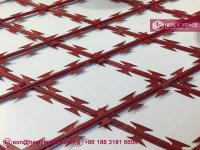 China 150X300mm Rhombus Hole Welded Razor Mesh Fencing, 2.1m height by 6m BTO-30 razor blade, China Razor Wire Fencing factory for sale
