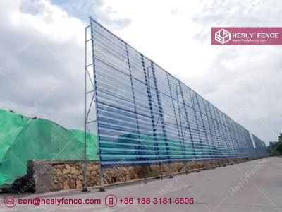 China 9m high Wind Break and Dust Control Fence | Blue Corrugated Perforated Metal Sheet | 900mm width | 3m length-HeslyFenc for sale
