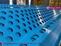China Corrugated Perforated Wind Break Fence | 40% opening ratio | Blue Powder Coated | 10m high - HeslyFence for sale