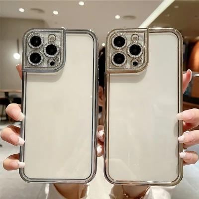 China Luxury electroplated Plating diamond outline soft back cover clear case for iphone 13 case, for iphone 13 transparent ca for sale