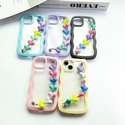 China Wave Border Electroplated Iphone Cover Transparent Phone Case With Colorful Chain for sale