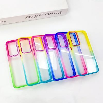 China Factory transparent metal Electroplated frame gradient clear acrylic Hard PC case for Samsung S23 PLUS back cover for sale